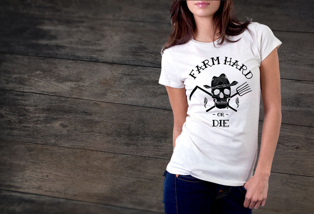 Women's Classic White Farm Hard or Die T-shirt